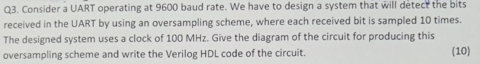 Q3. Consider a UART operating at 9600 baud rate. We | Chegg.com