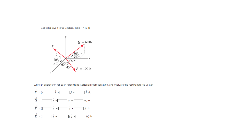 Solved Consider given force vectors. Take F= 15 lb. Y 0 = 60 | Chegg.com