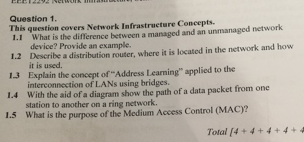 Solved Question 1 This question covers Network | Chegg.com