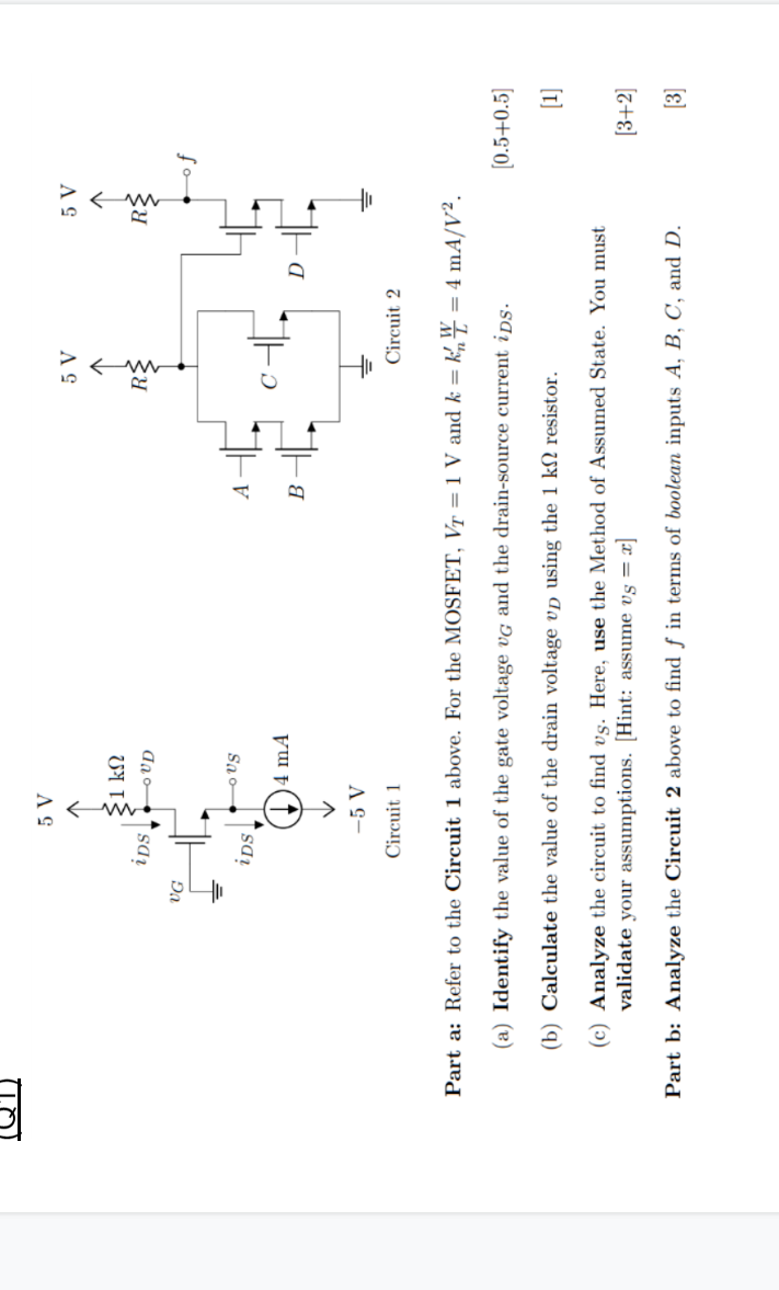 Solved Part a: Refer to the Circuit 1 above. For the MOSFET, | Chegg.com