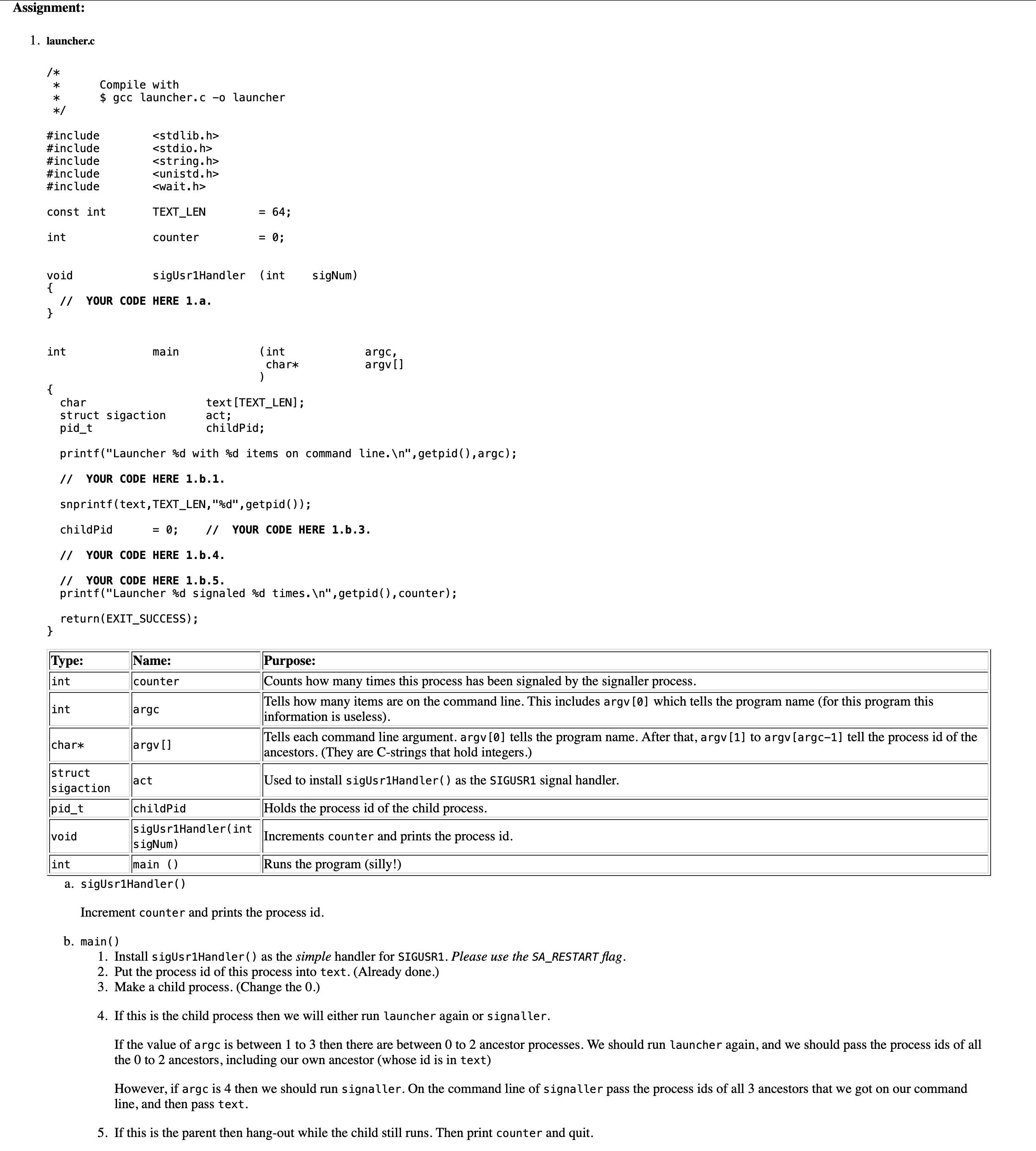 Solved We will finish two programs: - launcher.c prints its | Chegg.com