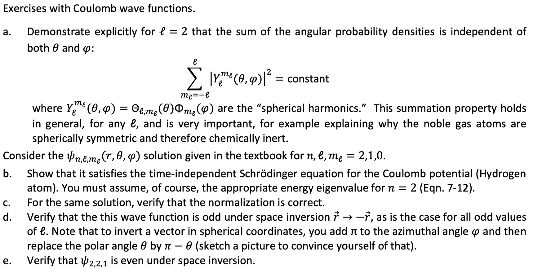 Solved Exercises with Coulomb wave functions. a. Demonstrate | Chegg.com
