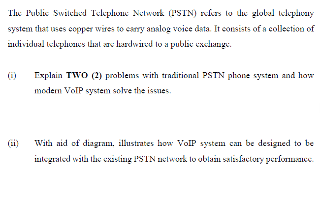Solved The Public Switched Telephone Network (PSTN) refers | Chegg.com