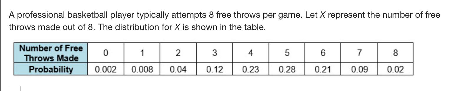 Solved A professional basketball player typically attempts 8 | Chegg.com