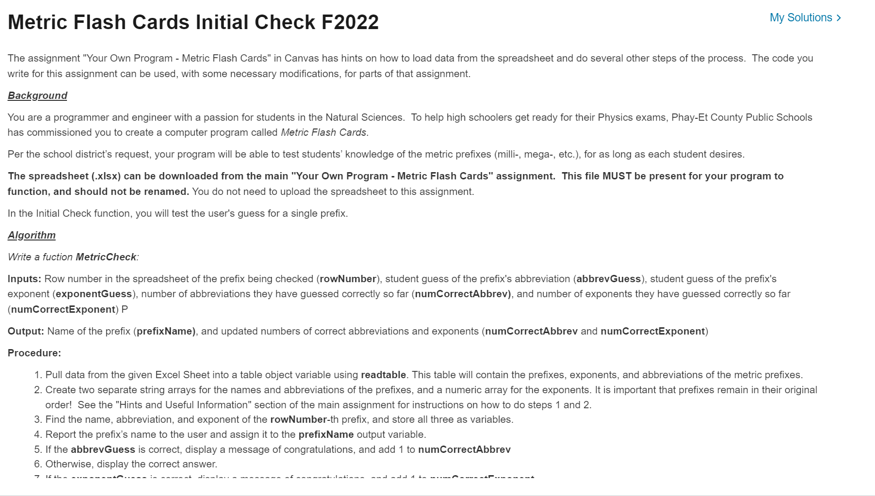 The assignment "Your Own Program - Metric Flash | Chegg.com