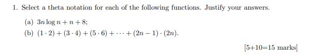 Solved 1. Select a theta notation for each of the following | Chegg.com