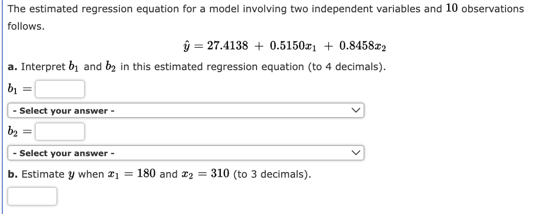 Solved The estimated regression equation for a model | Chegg.com