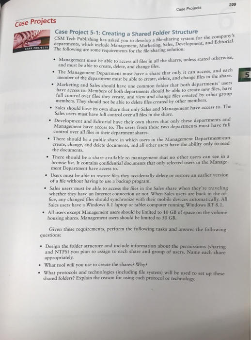 209 Case Projects Case Projects Case Project 5-1: | Chegg.com