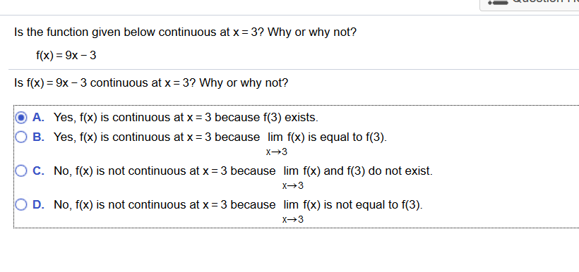 Solved Is the function given below continuous at x 3? Why or | Chegg.com