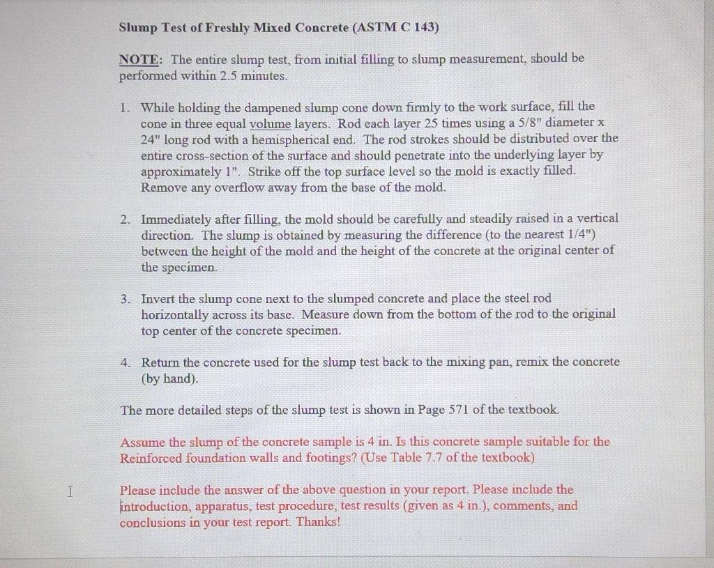 Solved Slump Test of Freshly Mixed Concrete (ASTM C 143) | Chegg.com