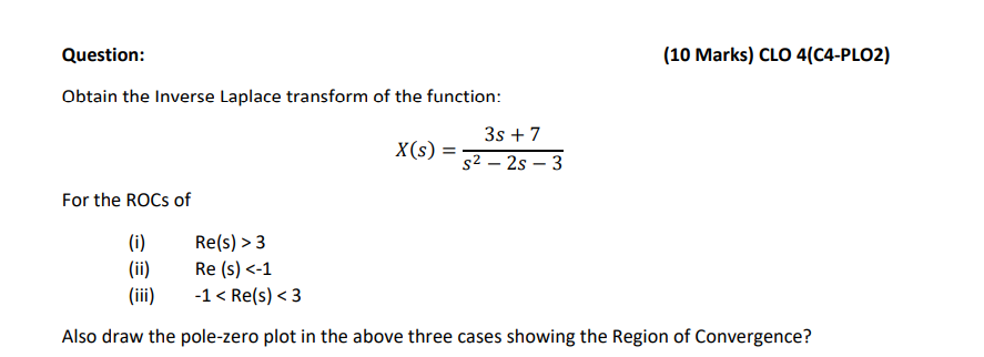 Solved Question: (10 Marks) CLO 4(C4-PLO2) Obtain the | Chegg.com