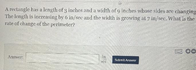 Solved A rectangle has a length of 3 inches and a width of 9 | Chegg.com