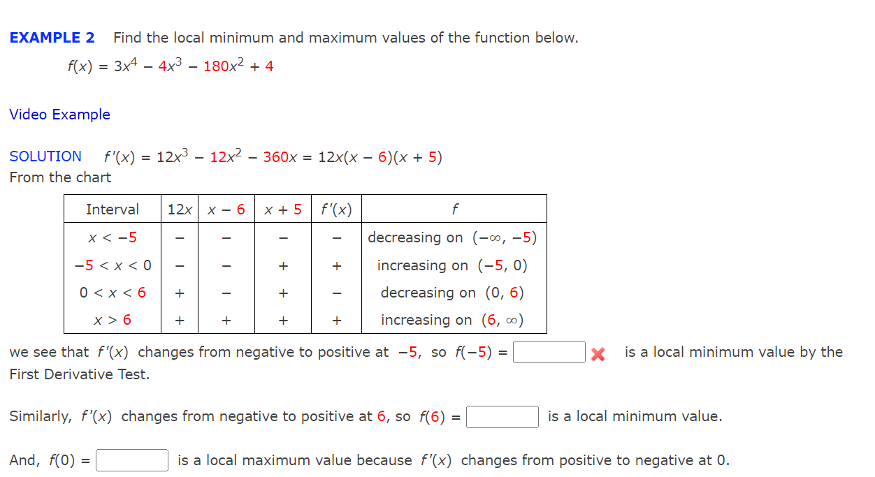 Solved EXAMPLE 2 Find the local minimum and maximum values | Chegg.com