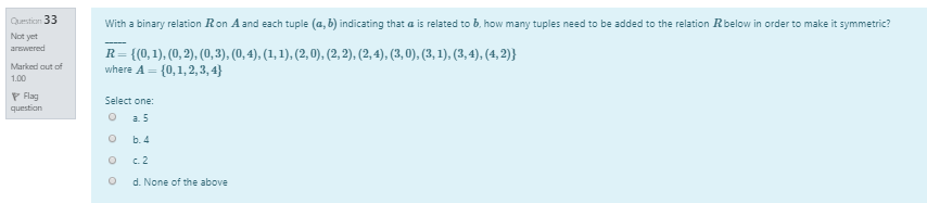 Solved With a binary relation Ron A and each tuple (a, b) | Chegg.com