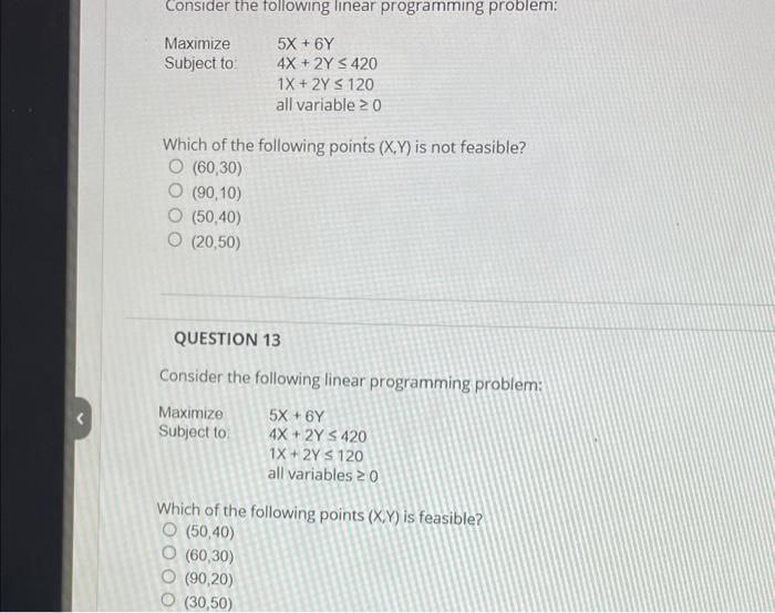 Solved Consider The Following Linear Programming Problem