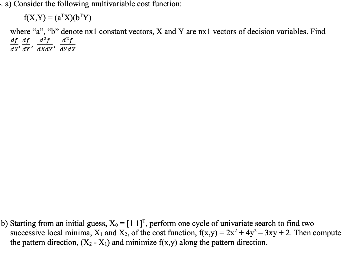 Solved . a) Consider the following multivariable cost | Chegg.com