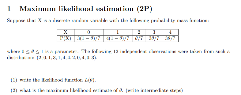 Solved 1 ﻿Maximum likelihood estimation (2P)Suppose that x | Chegg.com