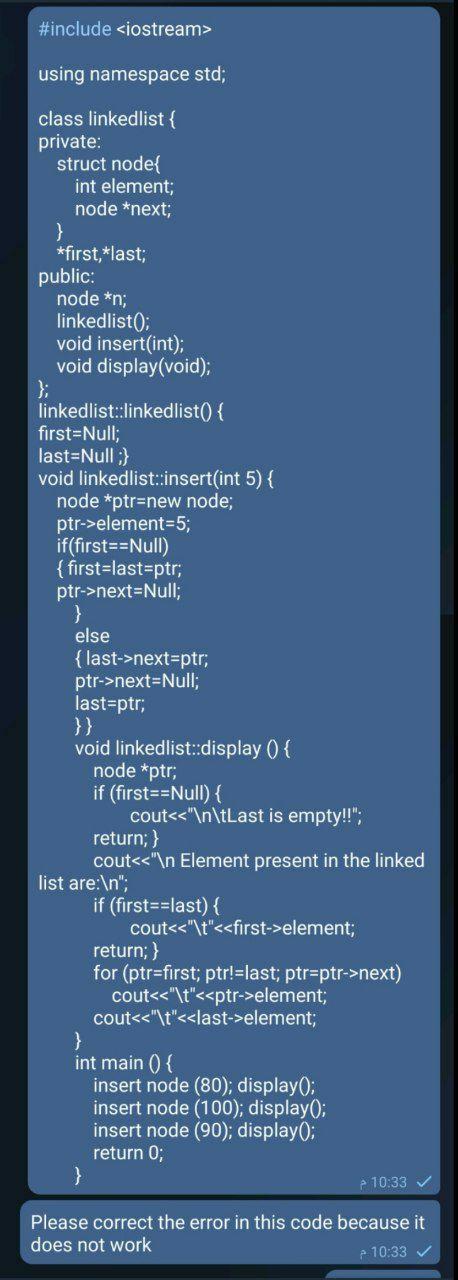 Solved #include using namespace std; class linkedlist { | Chegg.com