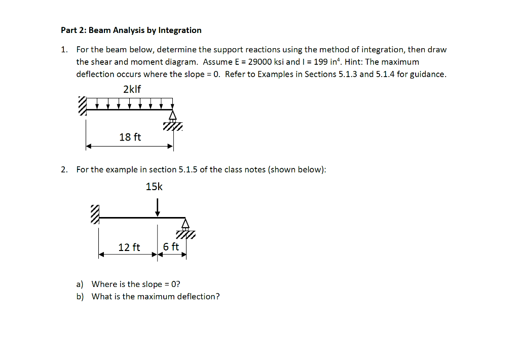 Solved Part 2: Beam Analysis by Integration 1. For the beam | Chegg.com