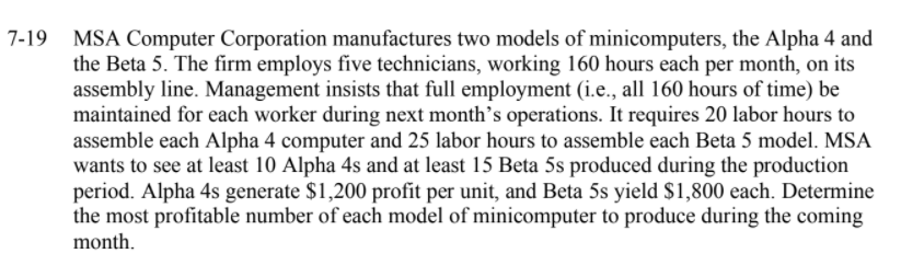 Solved MSA Computer Corporation manufactures two models of | Chegg.com