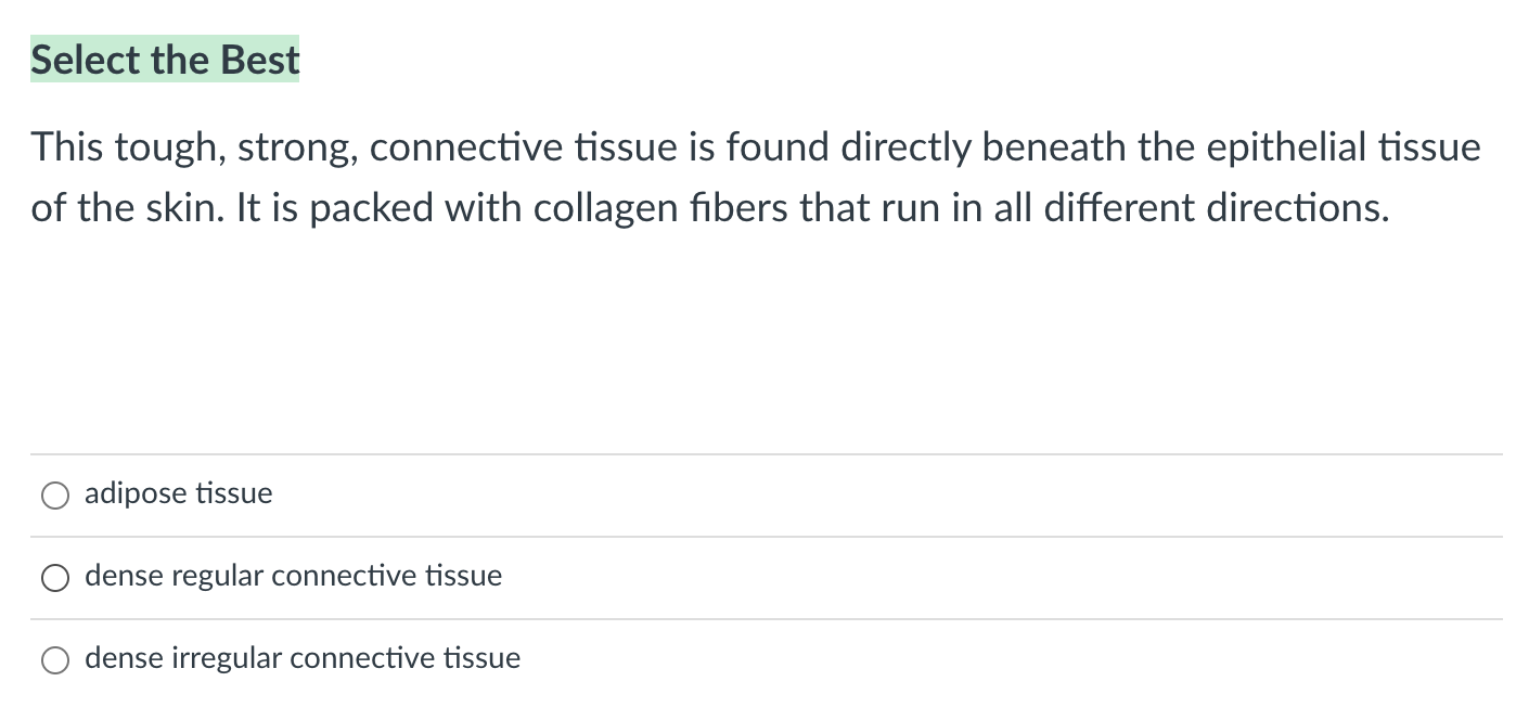 Solved Select the Best This tough, strong, connective tissue | Chegg.com