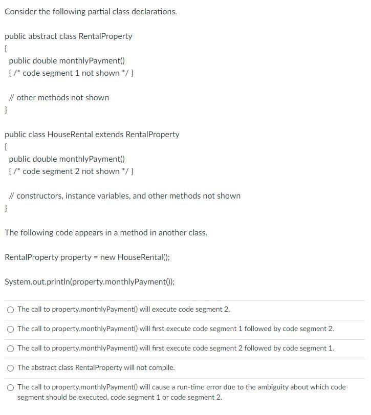 Solved Consider The Following Partial Class Declarations 