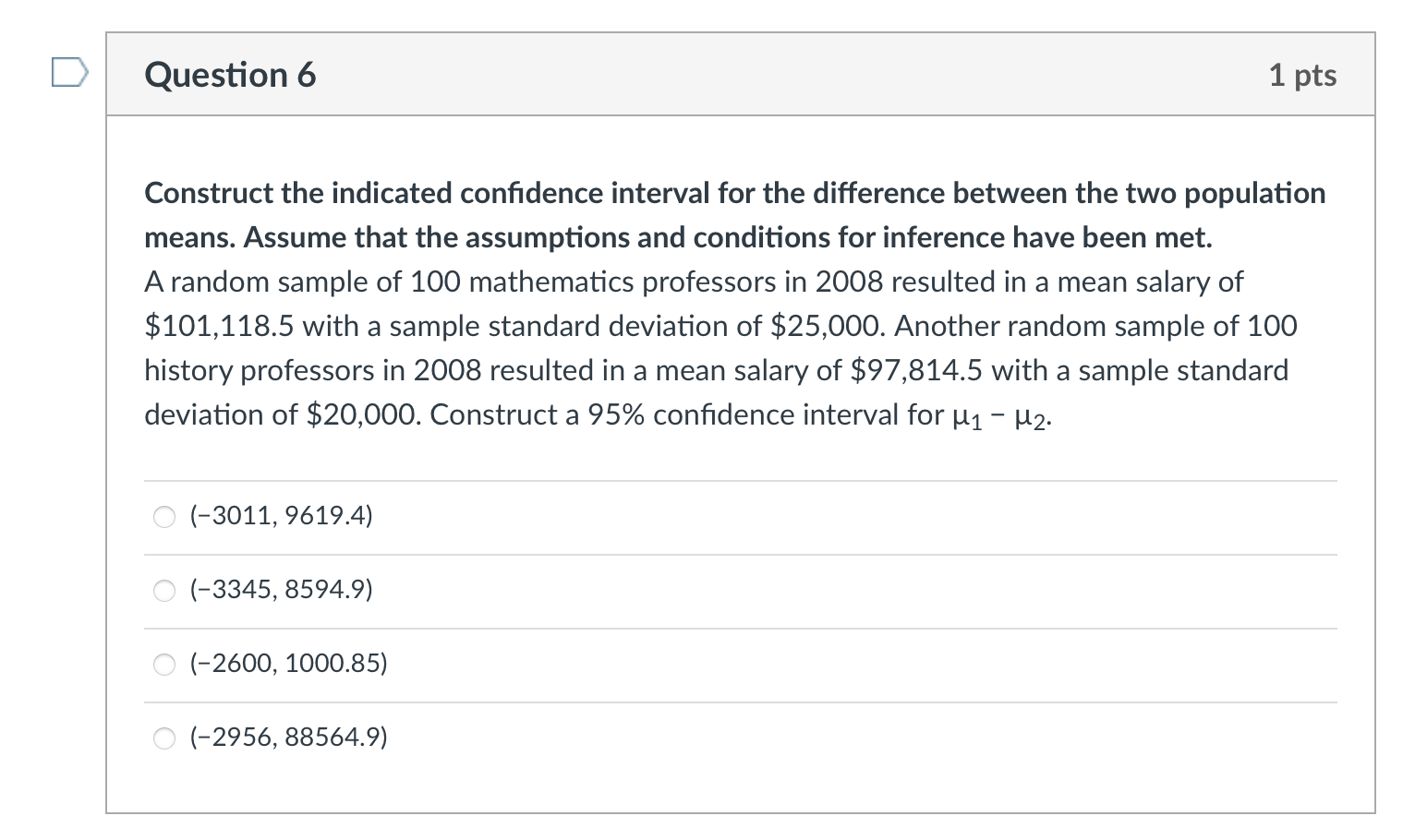 Solved Question 6Construct the indicated confidence interval | Chegg.com