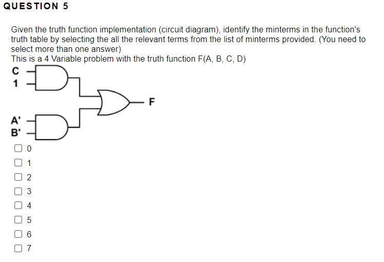 Solved QUESTION 5 Given the truth function implementation | Chegg.com