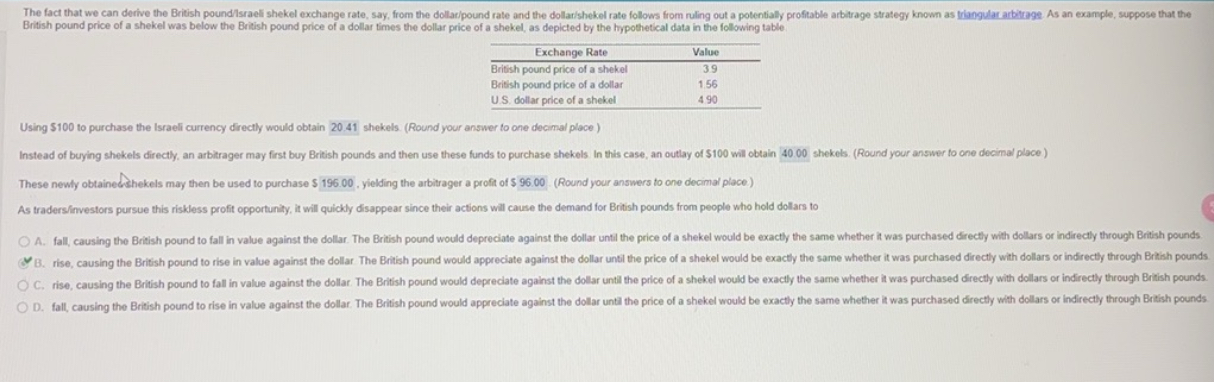 Solved British pound price of a shekel was below the Bribish | Chegg.com