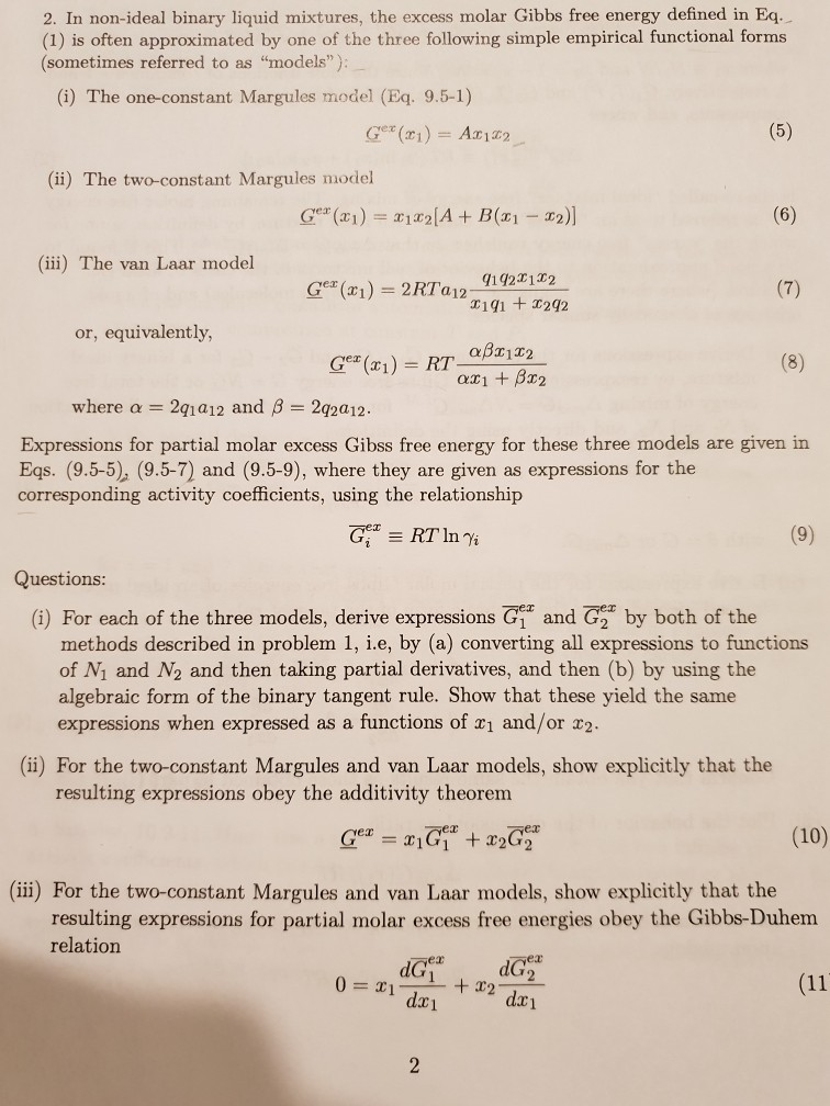 (iv) For the two-constant Margules equation, make a | Chegg.com