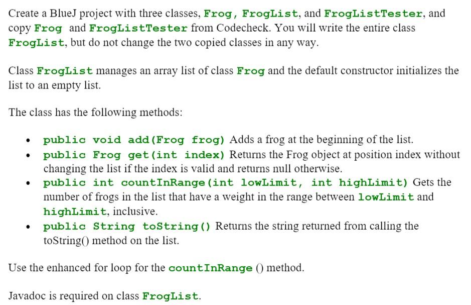Solved public class Frog { public static final int | Chegg.com