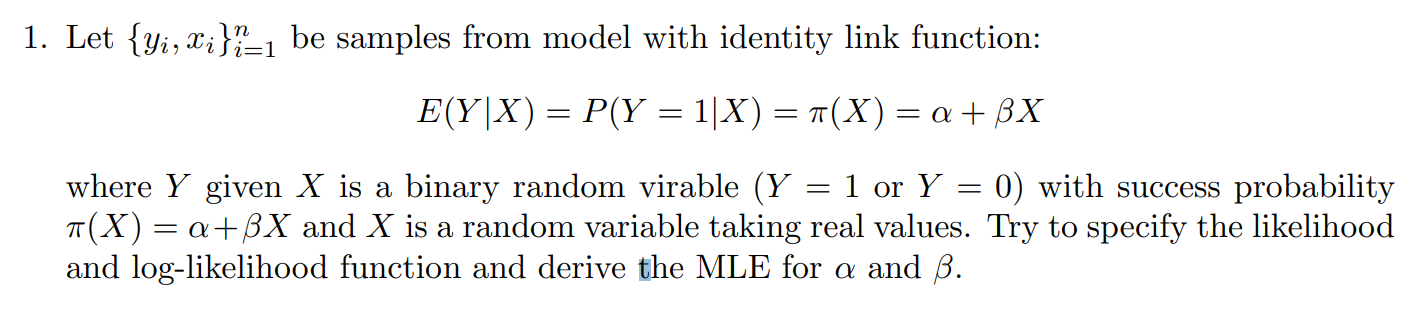 1. Let {yi,xi}i=1n be samples from model with | Chegg.com