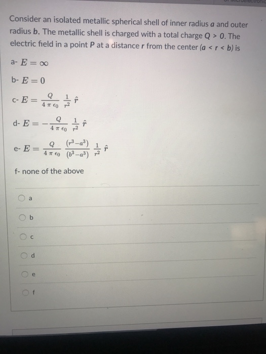 Solved Consider an isolated metallic spherical shell of | Chegg.com