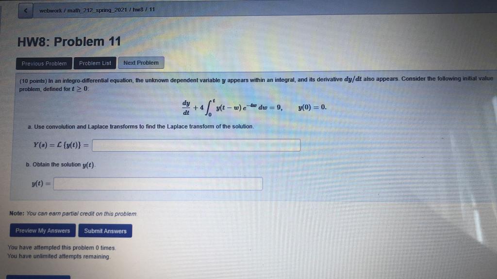 Solved webwork / math 212_spring 2021 /hw8 / 11 HW8: Problem | Chegg.com