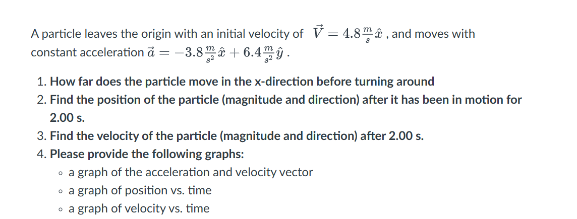 A particle leaves the origin with an initial velocity | Chegg.com