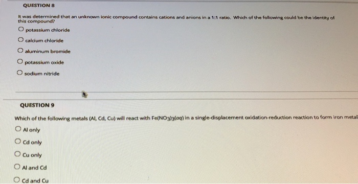 Solved QUESTION 8 It was determined that an unknown ionic | Chegg.com