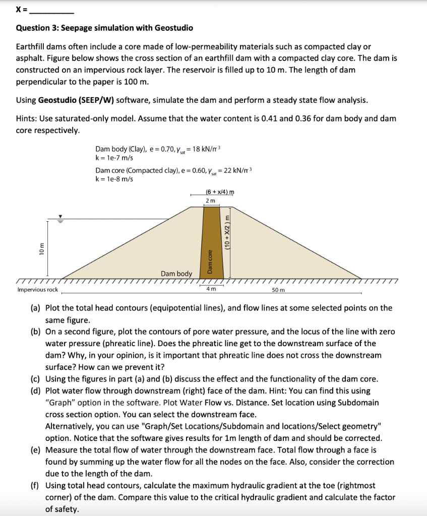 Question 3: Seepage simulation with Geostudio | Chegg.com