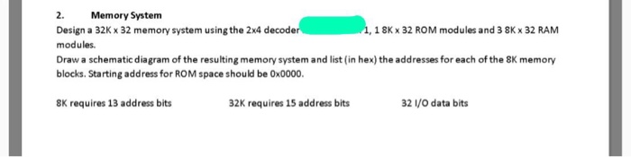 Solved 2. Memory System Design a 32K x 32 memory system | Chegg.com
