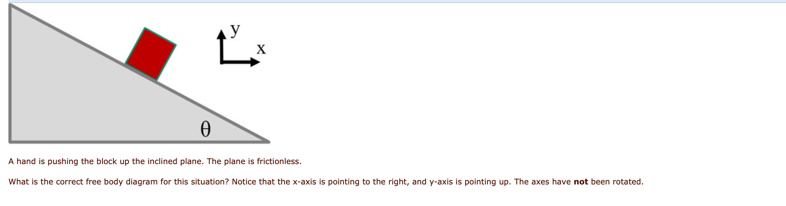 Solved y X Ꮎ A hand is pushing the block up the inclined | Chegg.com