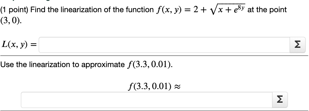 Solved (1 ﻿point) ﻿find The Linearization Of The Function 