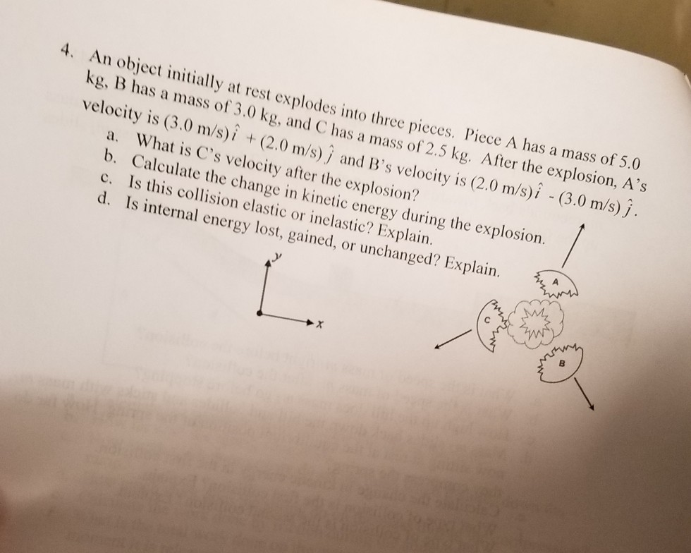 Solved Object Initially At Rest Explodes Into Three Picces 3269