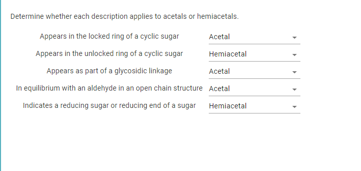 Solved Determine whether each description applies to acetals | Chegg.com