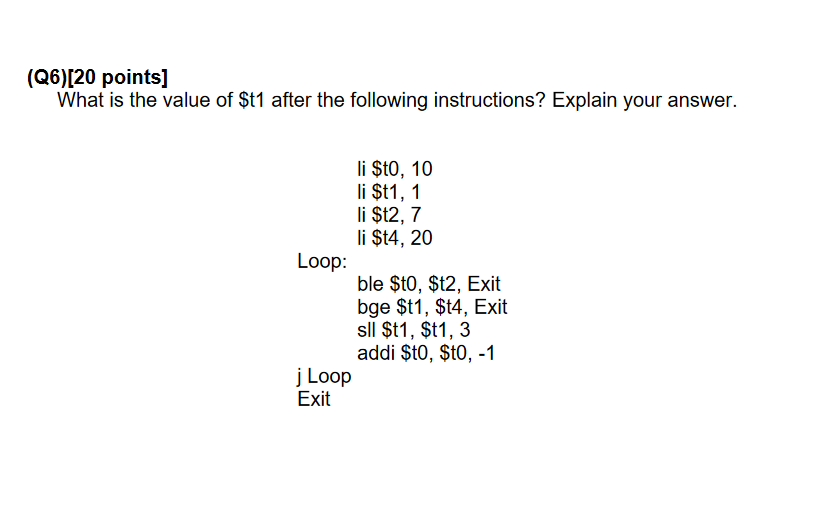 Solved (Q6)[20 points] What is the value of $t1 after the | Chegg.com