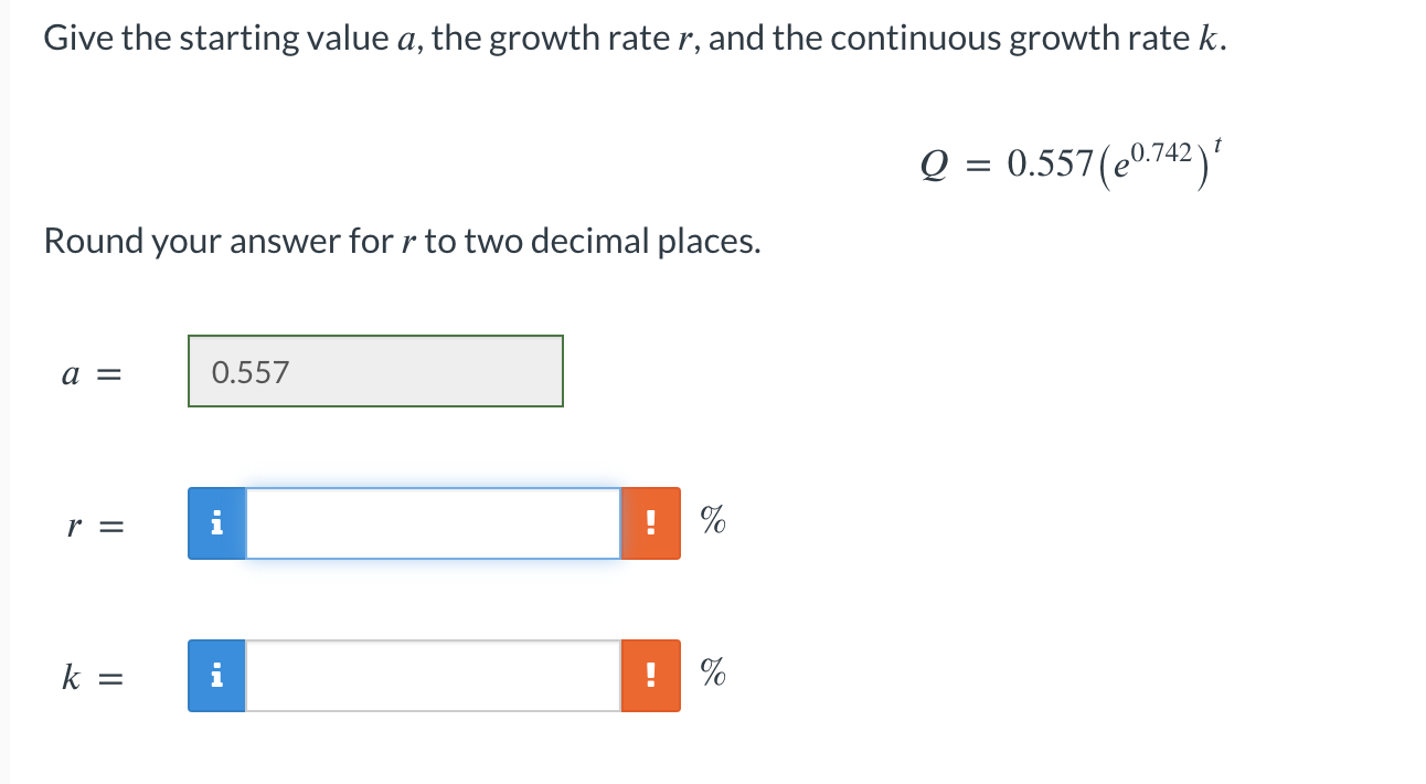 Solved Give the starting value a, the growth rate r, and the | Chegg.com