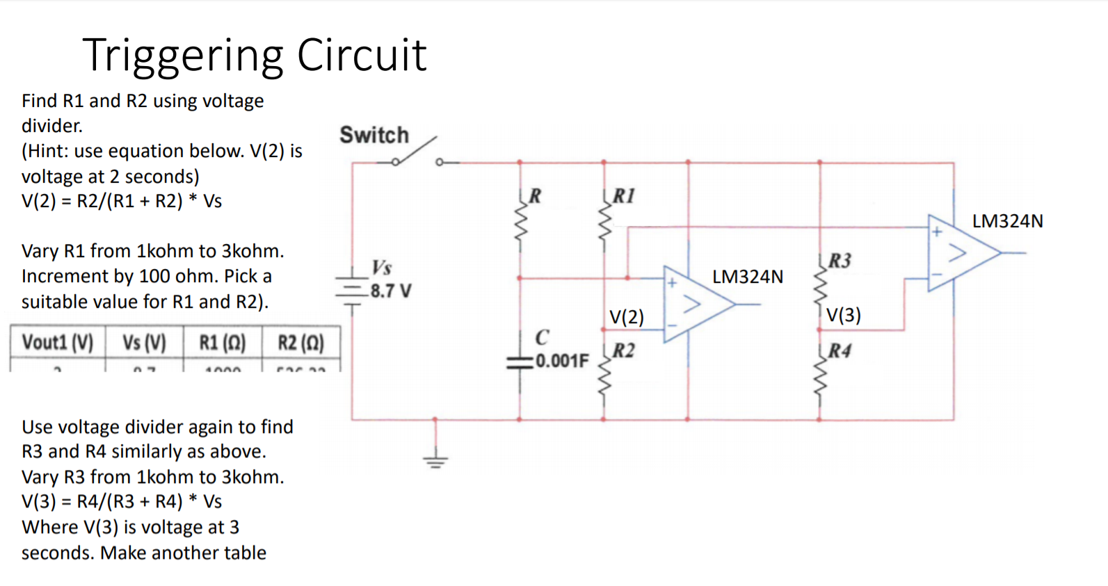 Solved Triggering Circuit Find R1 and R2 using voltage | Chegg.com