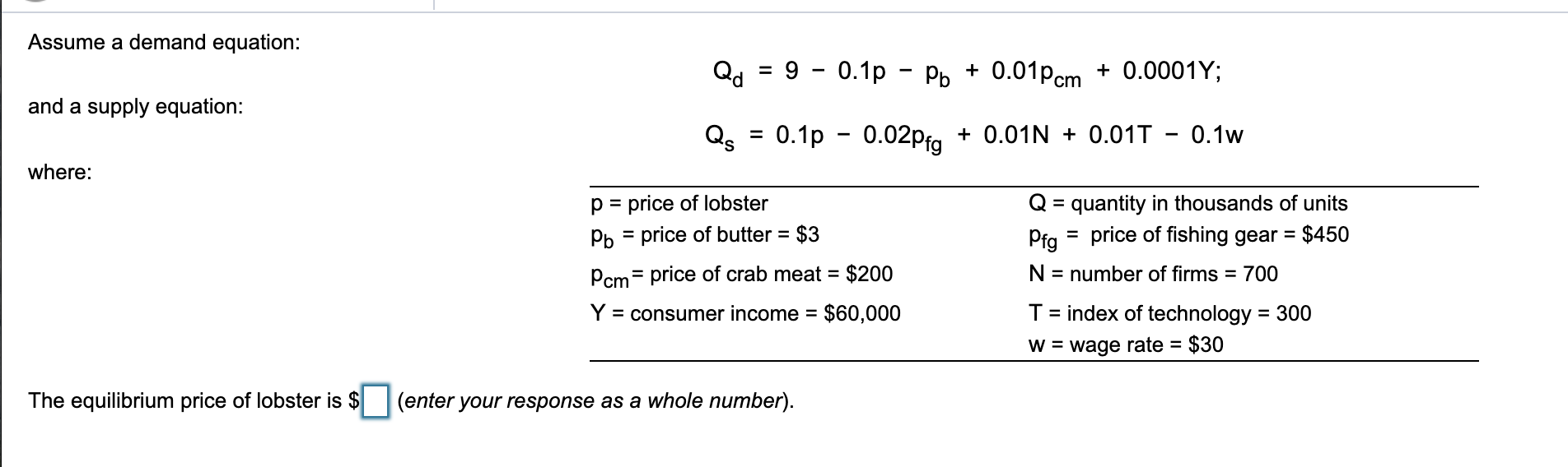 Solved Assume a demand equation: Qd = 9 – 0.1p – Pb + | Chegg.com