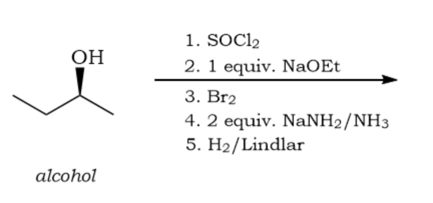 Solved alcohol(b) alcohol1. SOCl2 3.Br2 2. 1 equiv. NaOEt→ | Chegg.com