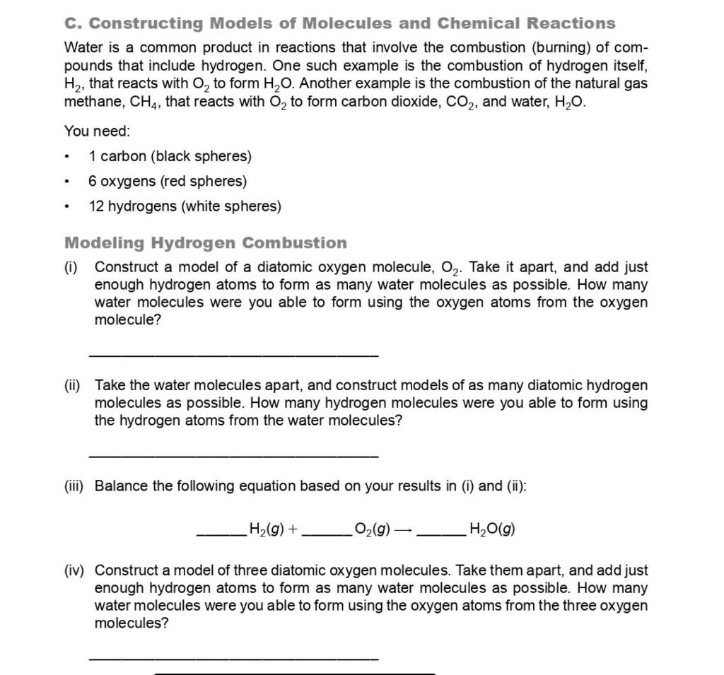 Solved C. Constructing Models of Molecules and Chemical | Chegg.com