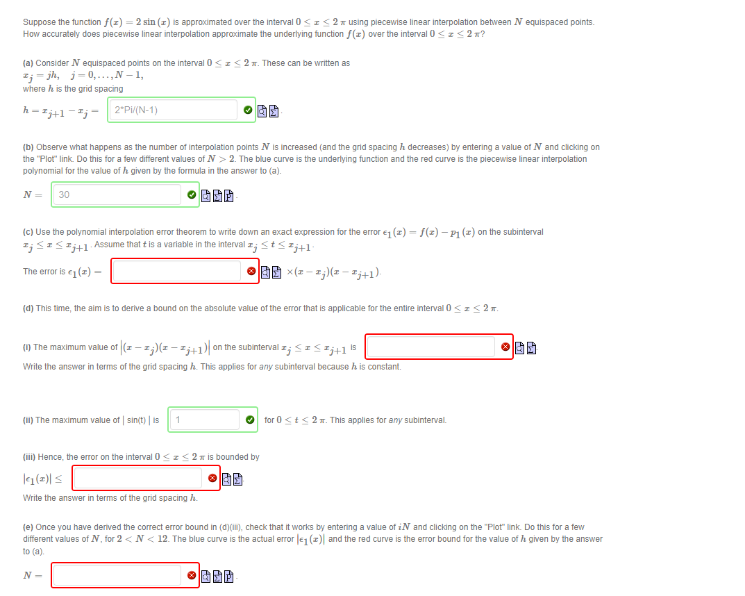 Solved Suppose the function f(1) = 2 sin (2) is approximated | Chegg.com