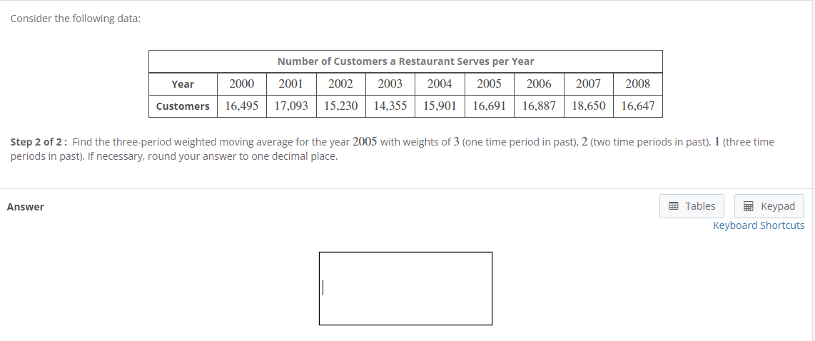 Solved Consider the following data: Number of Customers a | Chegg.com